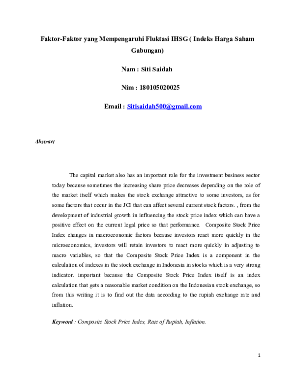 (DOC) Faktor-Faktor yang Mempengaruhi Fluktasi IHSG ( Indeks Harga ...