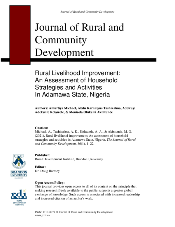 (PDF) Journal of Rural and Community Development Rural Livelihood ...