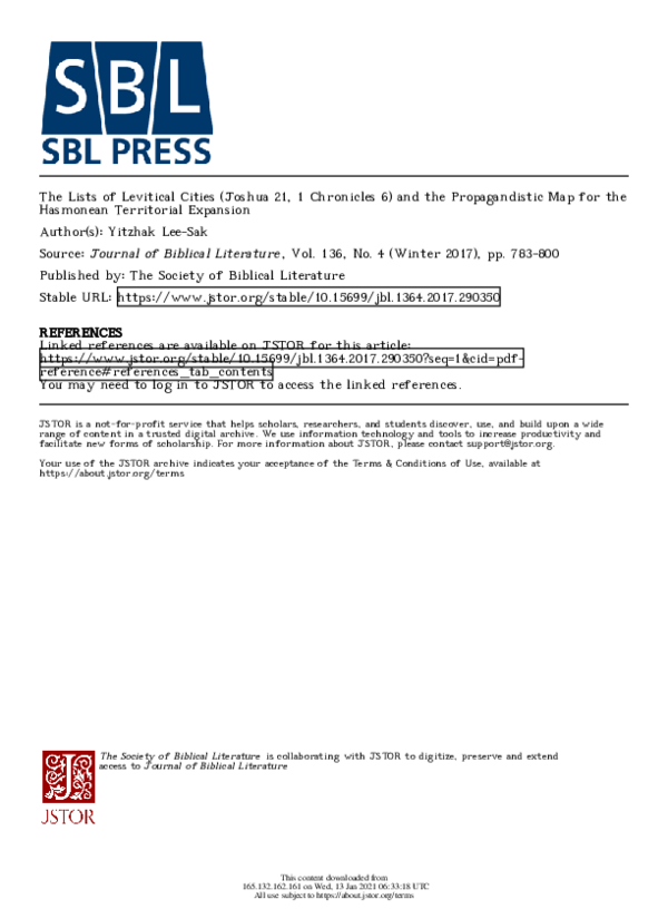 (PDF) The Lists of Levitical Cities (Joshua 21, 1 Chronicles 6) and the ...