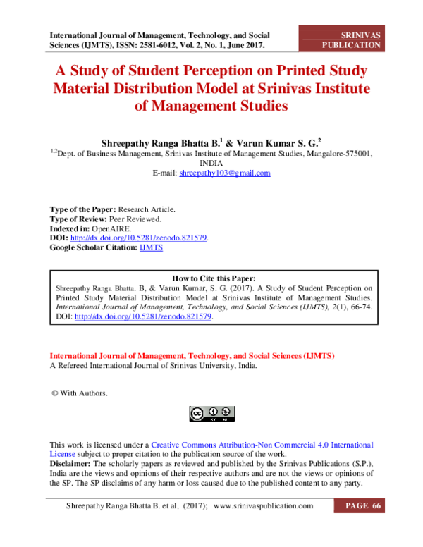 (PDF) A Study of Student Perception on Printed Study Material ...