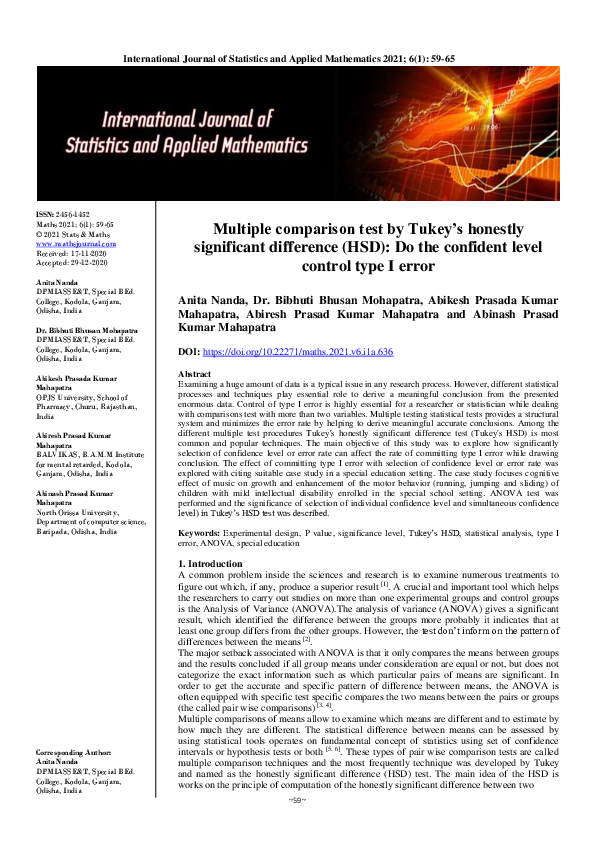 (PDF) Multiple comparison test by Tukey’s honestly significant ...