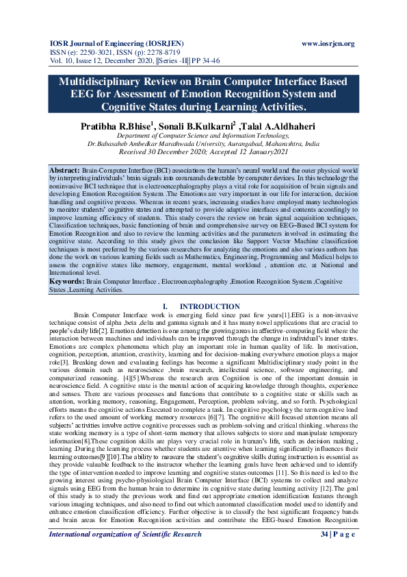 Pdf Multidisciplinary Review On Brain Computer Interface Based Eeg For Assessment Of Emotion