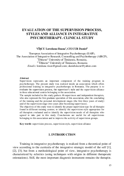 (PDF) EVALUATION OF THE SUPERVISION PROCESS, STYLES AND ALLIANCE IN ...