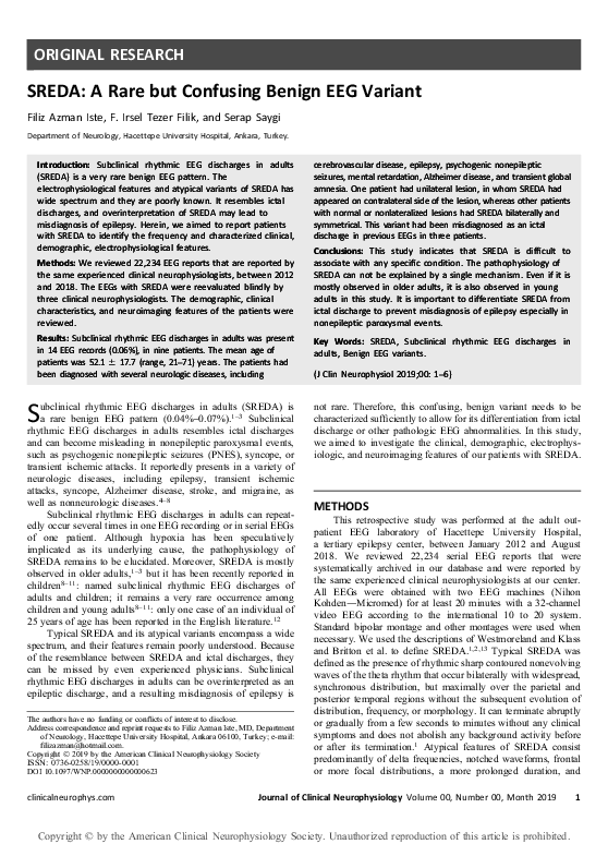 (PDF) SREDA: A Rare but Confusing Benign EEG Variant