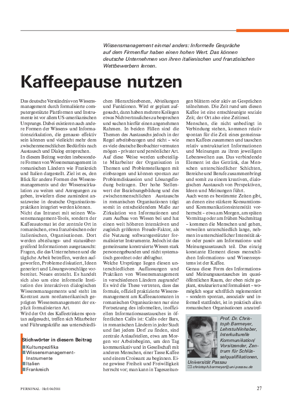 (PDF) Kaffeepause nutzen - Wissensmanagement einmal anders