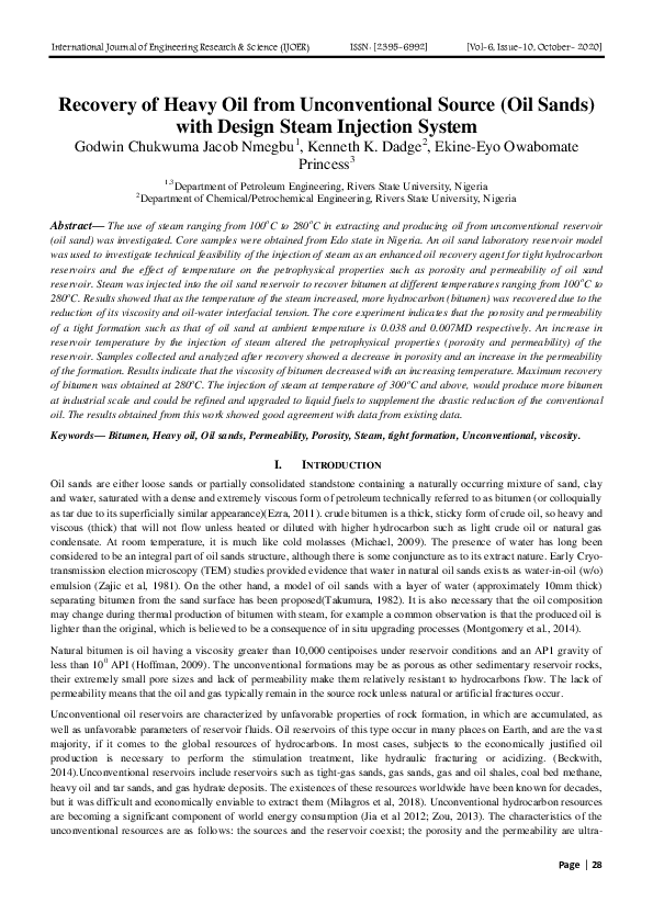 (PDF) Recovery of Heavy Oil from Unconventional Source (Oil Sands) with ...