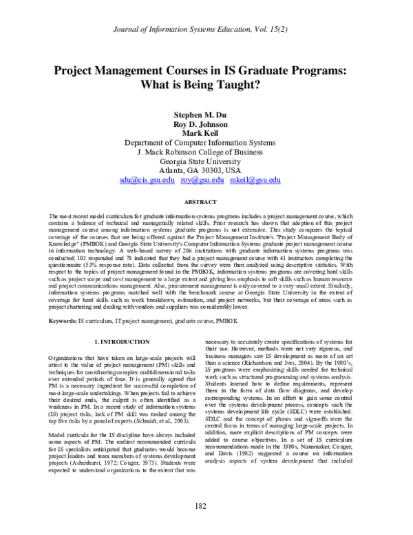 (PDF) Project Management Courses in IS Graduate Programs: What is Being ...
