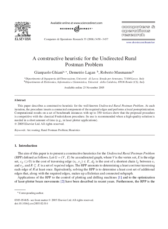 (PDF) A constructive heuristic for the Undirected Rural Postman Problem