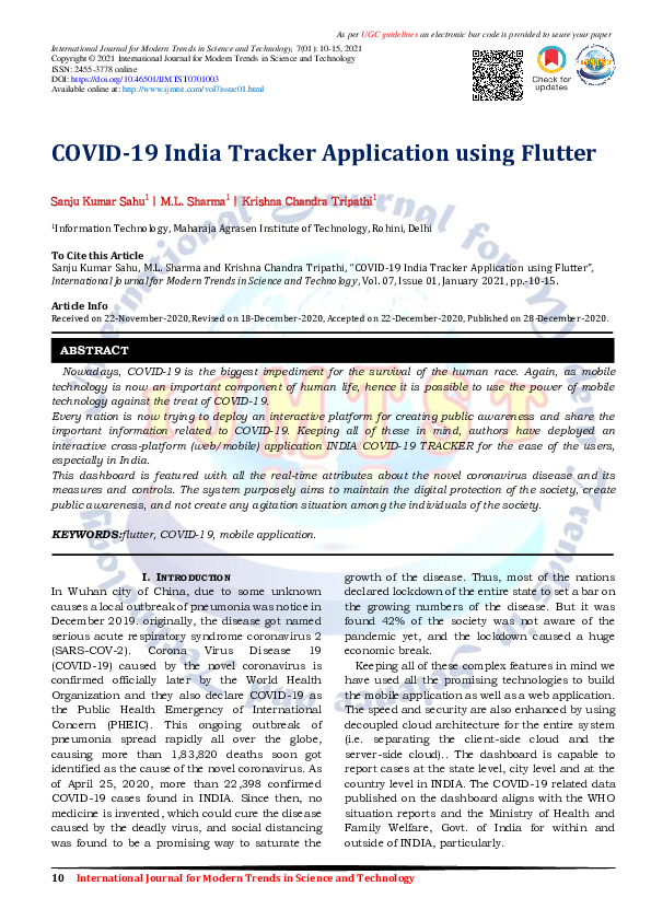 (PDF) COVID-19 India Tracker Application using Flutter