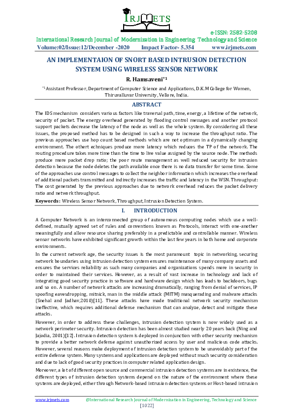 Pdf An Implementaion Of Snort Based Intrusion Detection System Using