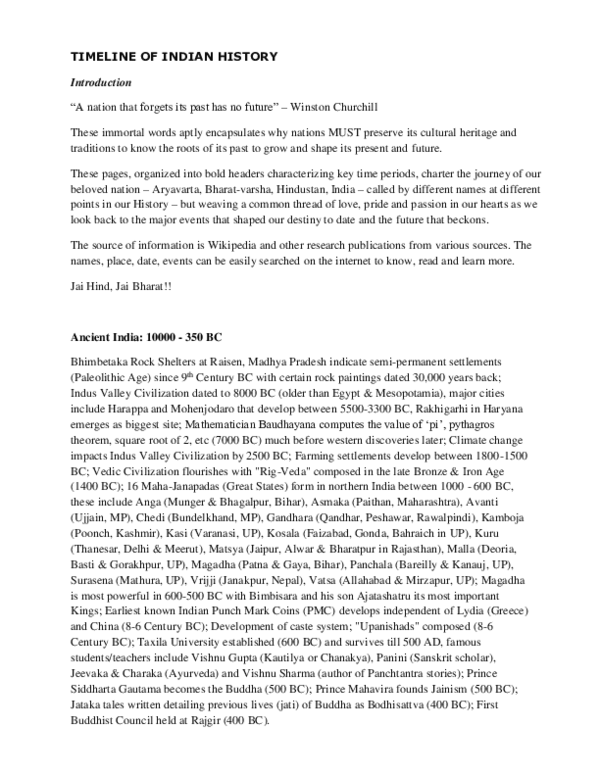 (PDF) TIMELINE OF INDIAN HISTORY