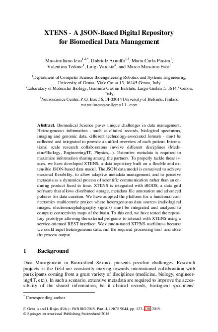 (PDF) XTENS - A JSON-Based Digital Repository for Biomedical Data ...