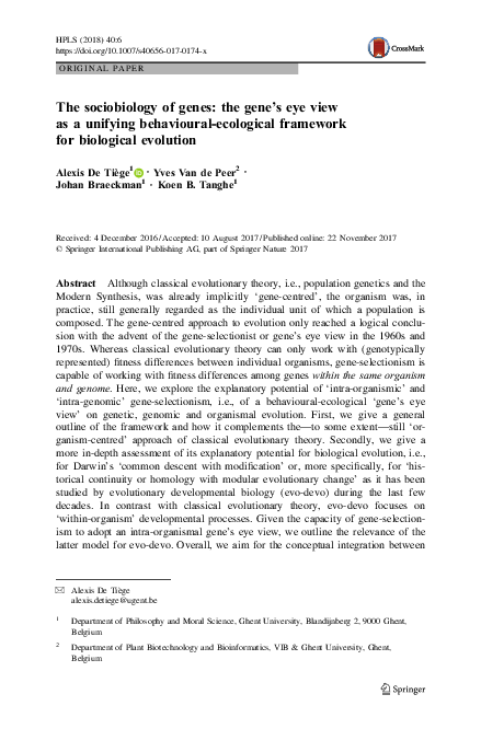 (PDF) The sociobiology of genes: the gene's eye view as a unifying ...
