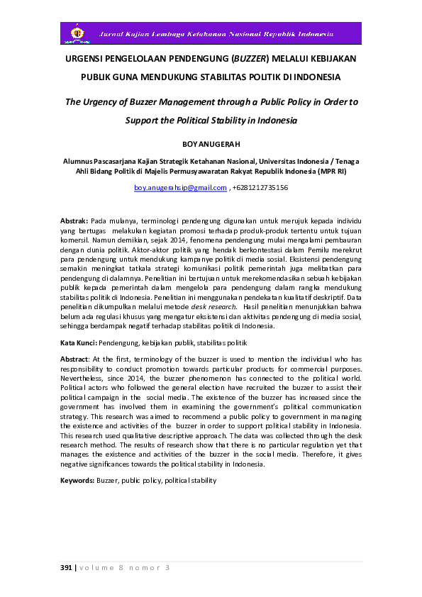 (PDF) The Urgency of Buzzer Management through a Public Policy in Order ...