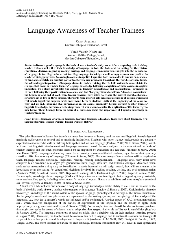 (PDF) Language Awareness of Teacher Trainees
