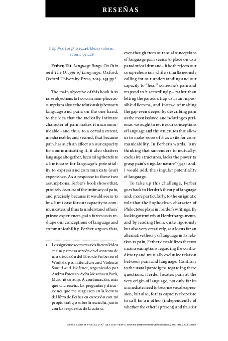 (PDF) Review of Ferber, Ilit. Language Pangs. On Pain and the Origin of ...