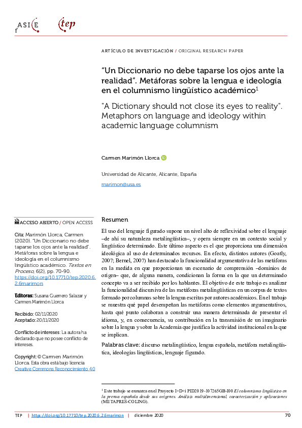 (PDF) "A Dictionary should not close its eyes to reality". Metaphors on ...