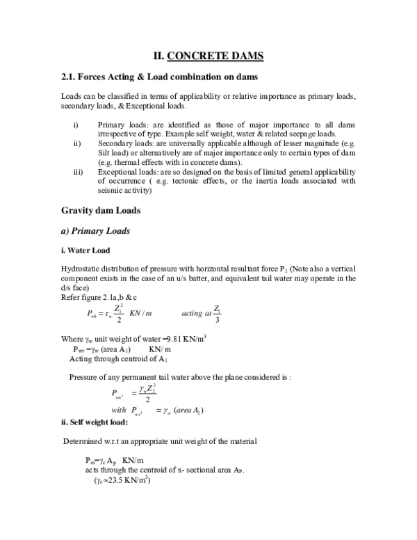 (PDF) II. CONCRETE DAMS 2.1. Forces Acting & Load combination on dams