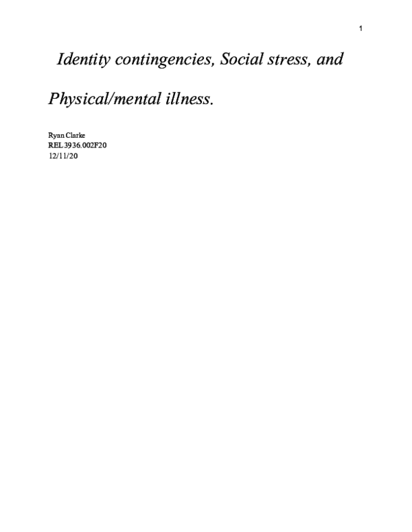 (PDF) Identity contingencies, Social stress, and Physical/mental illness