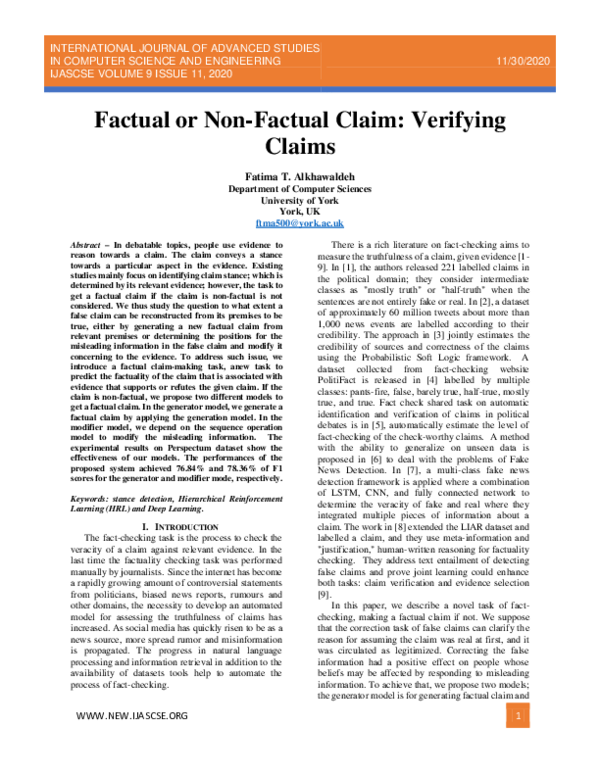 Pdf Factual Or Non Factual Claim Verifying Claims Fatima Alkhawaldeh