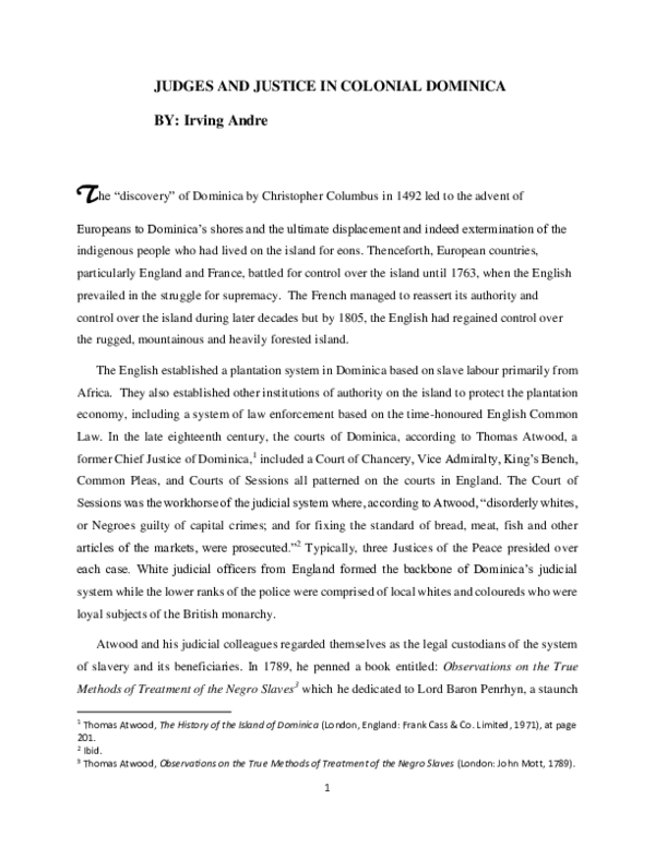 (PDF) JUDGES AND JUSTICE IN COLONIAL DOMINICA