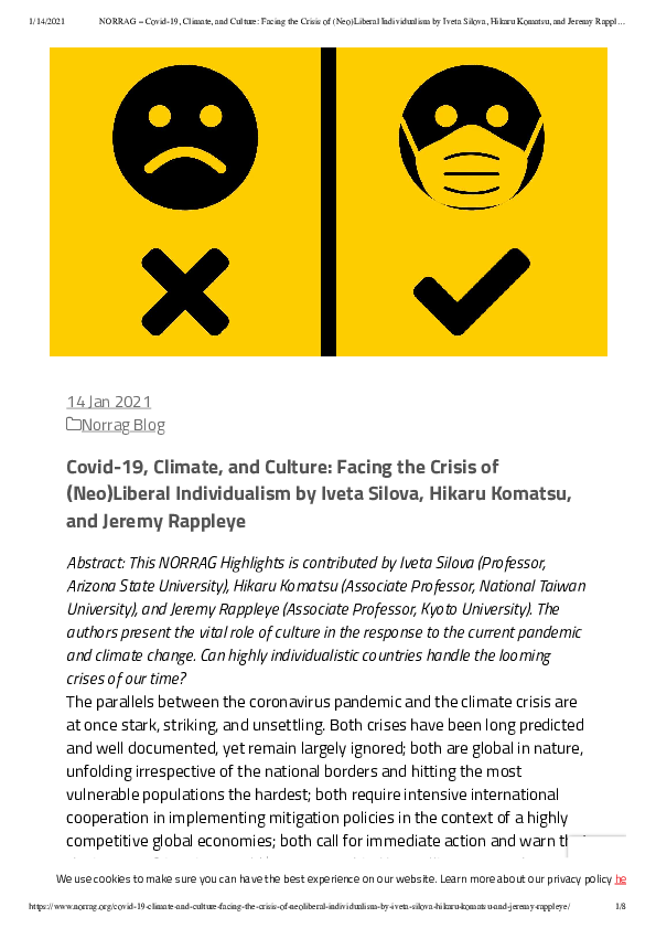 (PDF) Covid-19, Climate, and Culture: Facing the Crisis of (Neo)Liberal ...