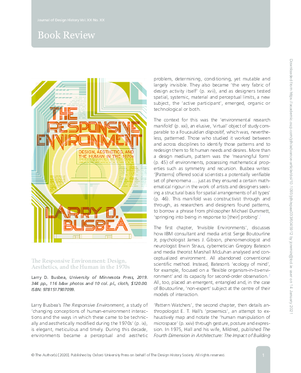 (PDF) Book Review, Larry Busbea, The Responsive Environment: Design ...