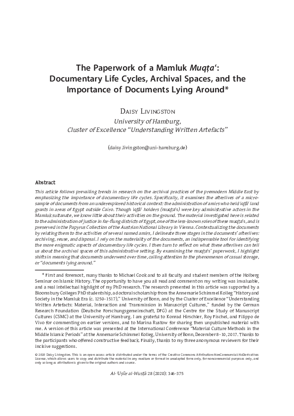 (PDF) The Paperwork of a Mamluk Muqṭaʿ: Documentary Life Cycles ...