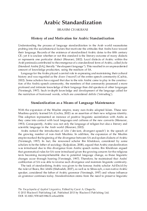 (PDF) History of and Motivation for Arabic Standardization - Journal ...