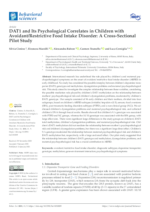 (PDF) DAT1 and Its Psychological Correlates in Children with Avoidant ...