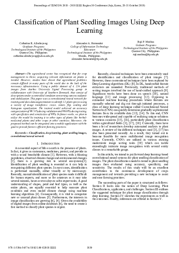 (PDF) Classification of Plant Seedling Images Using Deep Learning