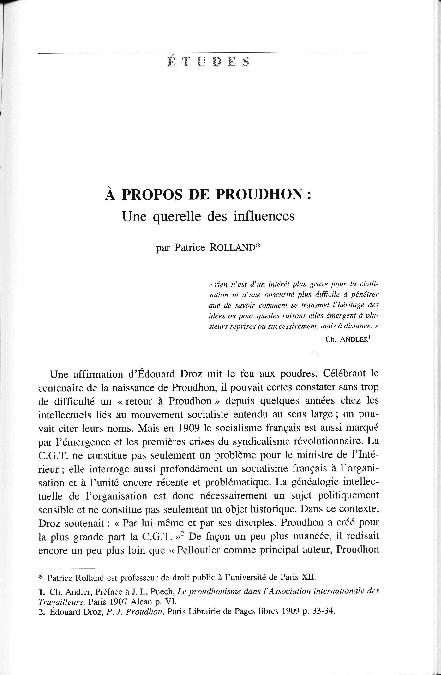 (PDF) A PROPOS DE PROUDHON Une querelle des influences