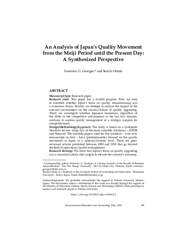 (PDF) An Analysis of Japan's Quality Movement from the Meiji Period ...