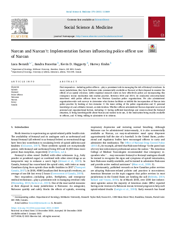 (PDF) Narcan and Narcan't: Implementation factors influencing police ...