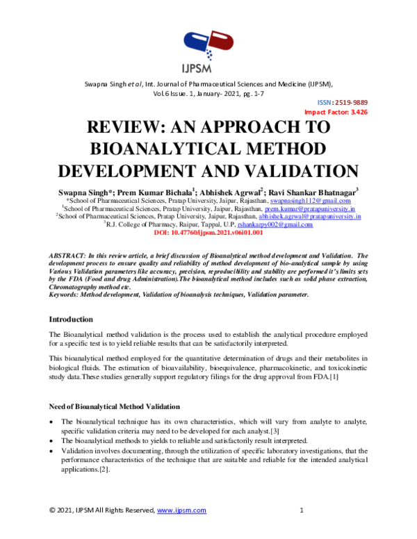 (PDF) A REVIEW ON BIOANALYTICAL METHOD DEVELOPMENT AND VALIDATION ...