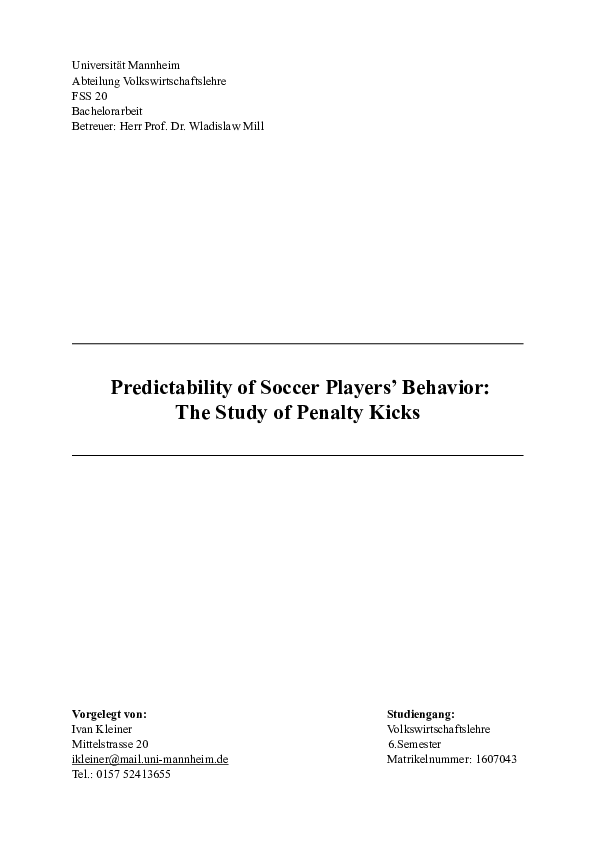 (PDF) Predictability of Soccer Players' Behavior: The Study of Penalty ...
