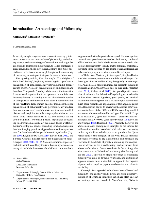 (PDF) Introduction: Archaeology and Philosophy (with Sean Allen-Hermanson)