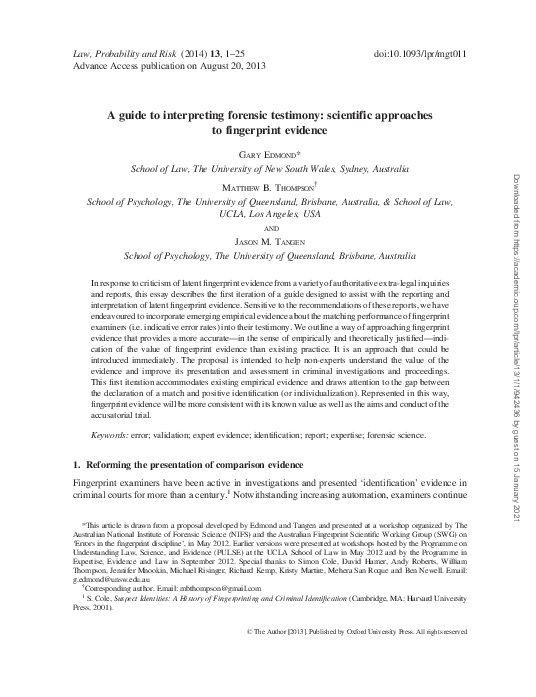 (PDF) A guide to interpreting forensic testimony: Scientific approaches ...