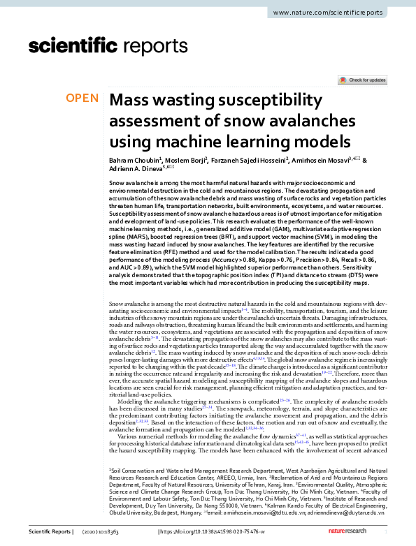 (PDF) Mass wasting susceptibility assessment of snow avalanches using ...