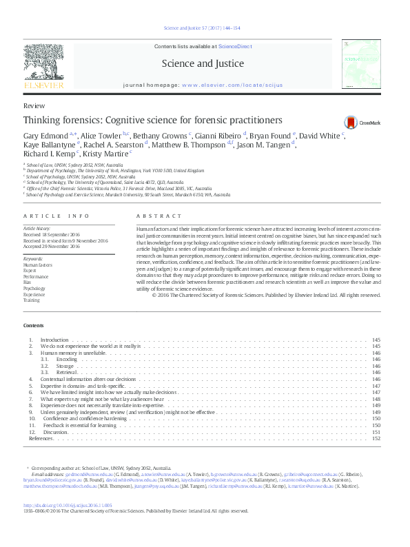 (PDF) Thinking forensics: Cognitive science for forensic practitioners