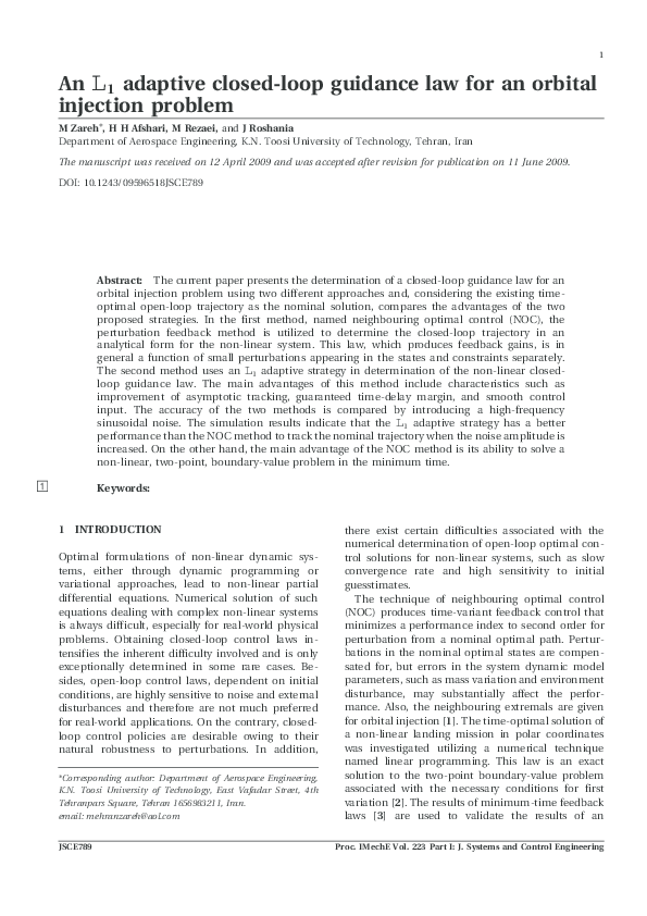 (PDF) An L1 adaptive closed-loop guidance law for an orbital injection ...