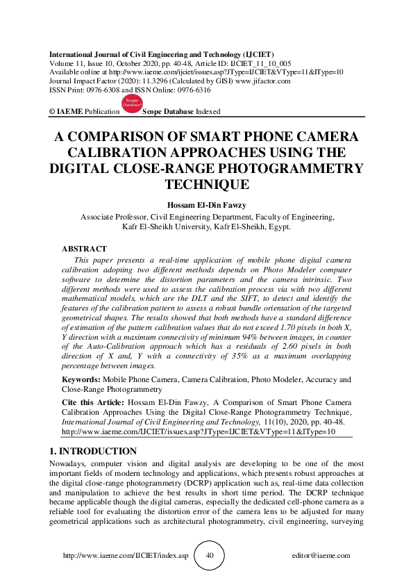 (PDF) A Comparision Of Smart Phone Camera Caliberation Approaches Using ...