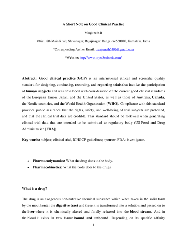 (PDF) A Short Note on Good Clinical Practice
