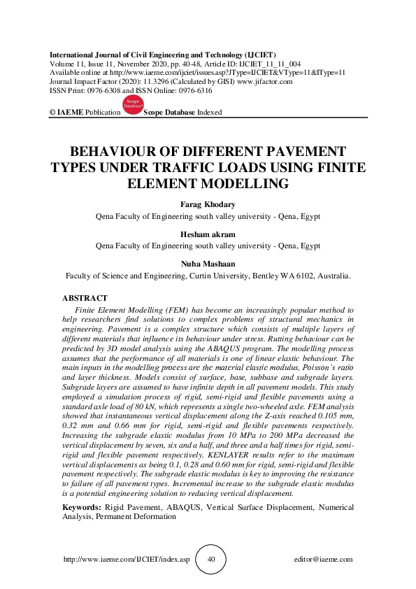 (PDF) BEHAVIOUR OF DIFFERENT PAVEMENT TYPES UNDER TRAFFIC LOADS USING FINITE ELEMENT MODELLING