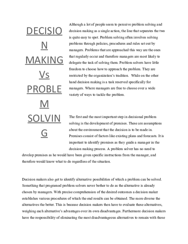 (DOC) Decision making vs PROBLEM solving