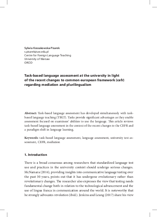 (PDF) Task-based language assessment at the university in light of the ...