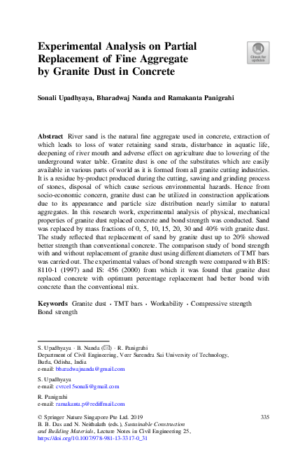 (PDF) Experimental Analysis on Partial Replacement of Fine Aggregate by Granite Dust in Concrete