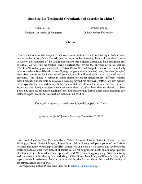 (PDF) Standing By: The Spatial Organization of Coercive Institutions in ...