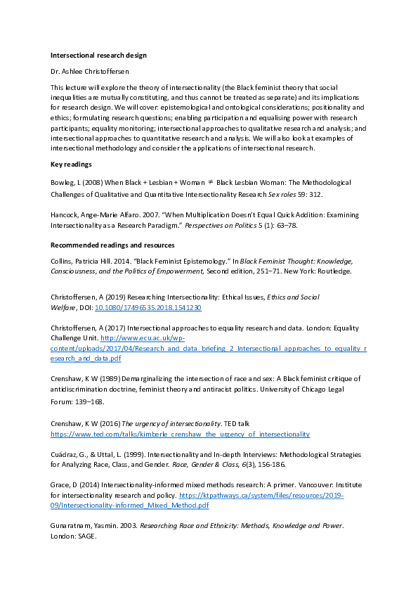 (PDF) Intersectional research design