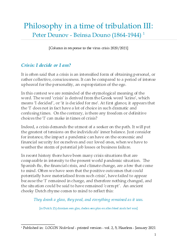 (DOC) Philosophy in Times of Disaster (III): PETER DEUNOV - BEINSA ...